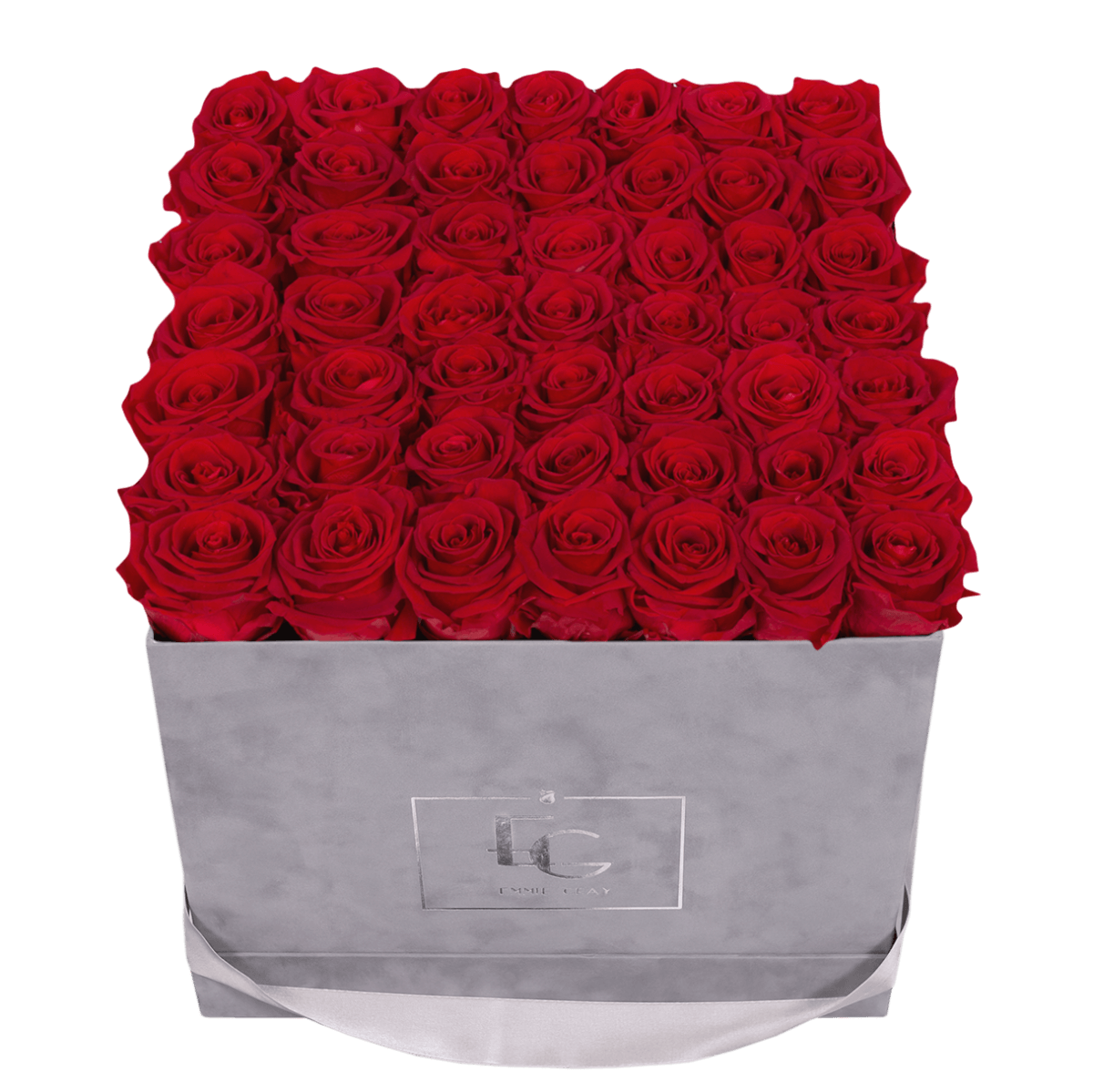 Grey Rosebox made of velvet with Infinity Roses as a bouquet | EMMIE GRAY